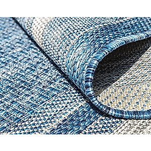 Unique Loom Outdoor Border Collection Area Rug - Soft Border (6' 1" x 9' Rectangle, Blue/ Ivory)