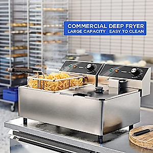 TOPKITCH Commercial Deep Fryer Stainless Steel Dual Tank Electric Deep Fryer with 2 Baskets Capacity 2 X 10L Electric Countertop Fryer for Restaurant and Home Use, 120V 3600W