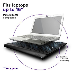 Targus 16 inch Dual Fan Lap Chill Mat - Laptop Cooling Pad, Heat Protection Laptop Cooler, Dual-fan Heat Dispersion, USB-A Connection Laptop Fan (PA248U5) Black