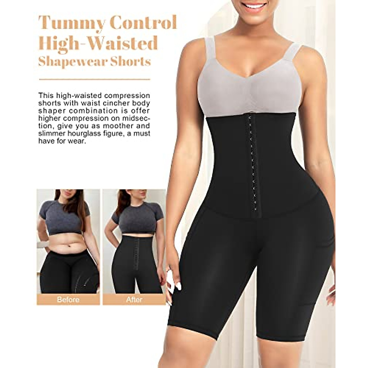 FeelinGirl Tummy Control Shapewear Shorts for Women High Waisted Body Shaper Waist Trainer Leggings with Pockets