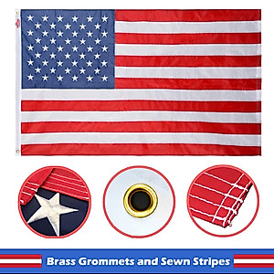 WINBEE Embroidered American Flag 5x8 Ft - Embroidered Stars and Sewn Stripes, Long Lasting Nylon Perfect for Outdoor, Sturdy Brass Grommets, UV Protected and Waterproof. All Weather USA Flags Great for Indoor and Outdoor Decor. Fly Your US Flags Proudly