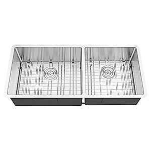 CozyBlock 42 in. x 19 in. x 10 in. 16-Gauge Stainless Steel Undermount 60/40 Offset Double Bowl Kitchen Sink with Bottom Grid, Silicon Dishrack, Pot Mat and Strainer