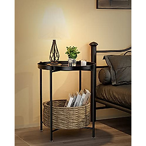 EKNITEY End Table,Folding Metal Side Table Waterproof Small Coffee Table Sofa Side Table with Removable Tray for Living Room Bedroom Balcony and Office