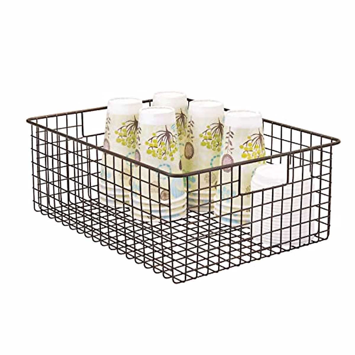 mDesign Metal Wire Food Storage Basket Organizer with Handles for Organizing Kitchen Cabinets, Pantry Shelf, Bathroom, Laundry Room, Closets, Garage - Concerto Collection - 6 Pack - Bronze