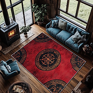 Yoozitrees Rustic Rugs for Living Room - Oriental Rug, 6x9 Rug, Chinese Traditional Classic Area Rug, Rustic Asian Style Carpet, Washable & Non Slip & Soft Large Rugs, Oriental Home Decor