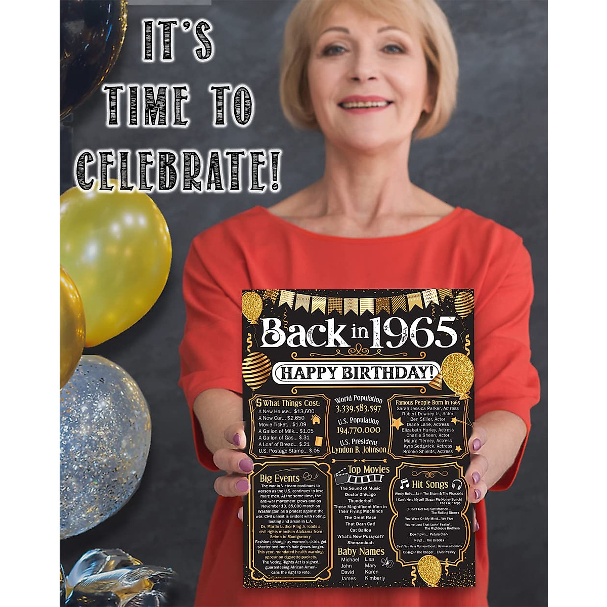 60th Birthday Party Decorations for 60th Birthday (Sixty) - Remembering The Year 1965 - Party Supplies - Gifts for Men and Women Turning 60 - Back In 1965 Birthday Card 11x14 Unframed Print