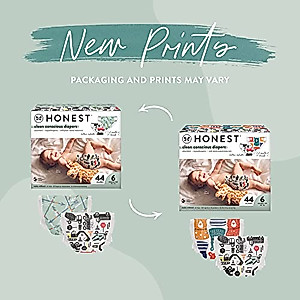 The Honest Company Clean Conscious Diapers | Plant-Based, Sustainable | Beary Cool + Big Trucks | Super Club Box, Size 6 (35+ lbs), 88 Count