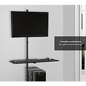 VIVO Mobile Computer Cart, Rolling Stand, Adjustable Monitor Mount with 32 inch Case Holder and Keyboard Tray, Moving Workstation, Black, CART-PC02T