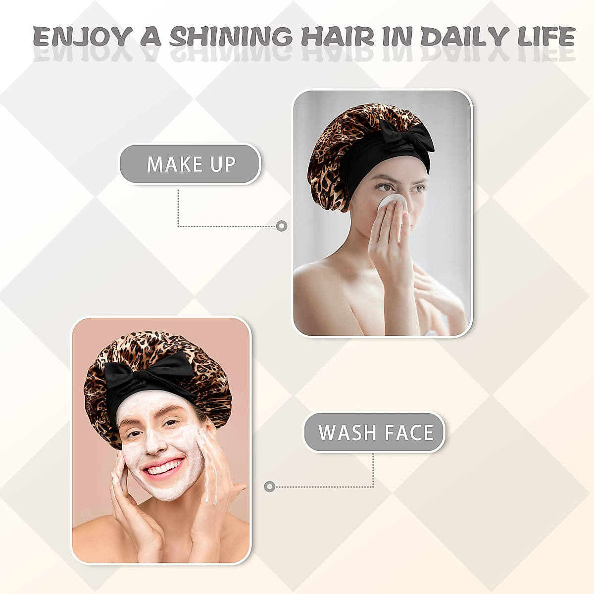 Silky Satin Hair Bonnet, Night Cap Hair Cover for Black Women Hair Care with Soft Strechy Tie Band - Jumbo Satin Sleep Cap(Leopard)