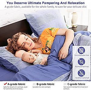 BedsPick Velvet Duvet Cover Set California King 3 Pieces, Navy Blue Soft Reversible Comforter Cover Sets, Plaid Striped Duvet Cover, 1 Duvet Cover 104x98 inches and 2 Pillow Sham