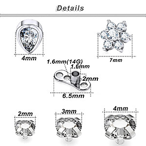 Ocptiy Dermal Piercing Jewelry Kit Dermal Tops 14G G23 Titanium Dermal Anchor Internally Threaded Flower Heart Dermal Replacement Piercing diamond Gen CZ Tops Balls Jewelry for Women Men 6mm 8mm