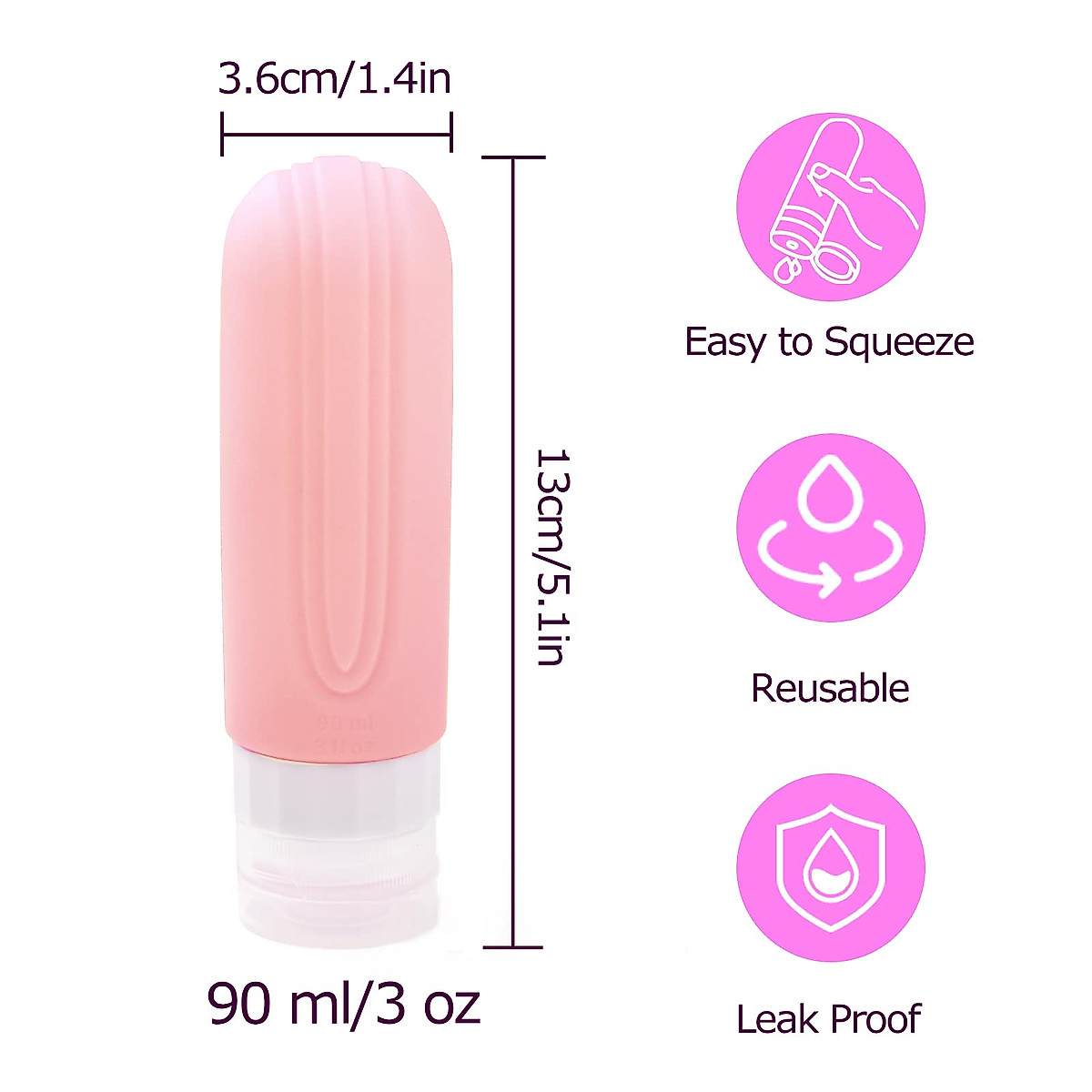 Xerhnan Leakproof Silicone Travel Bottles Carry On Refillable Portable Liquid Containers for Shampoo, Conditioner, Lotion, Toiletries (4PCS,Rose,Purple,Blue,Pink)