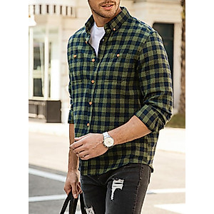 JMIERR Mens Flannel Shirts Casual Button Down Long Sleeve Cotton Plaid Business Dress Shirt with Pockets,US 46 (XL),Green