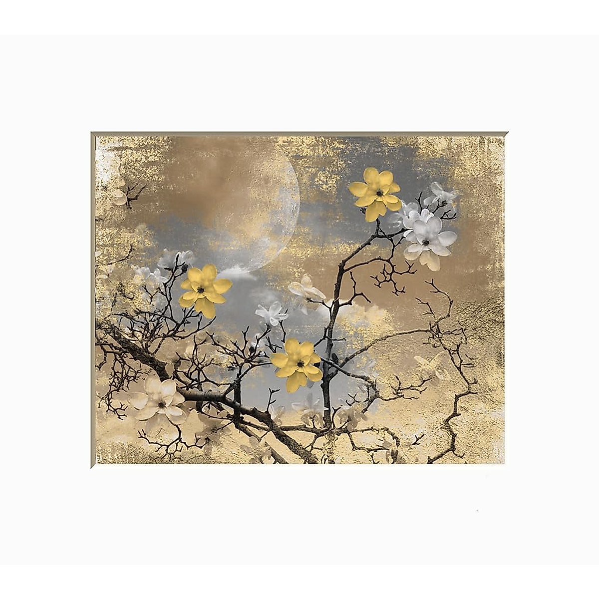 Yellow and Brown Rustic Flowers Moon Photography Art Matted Wall Decor Picture
