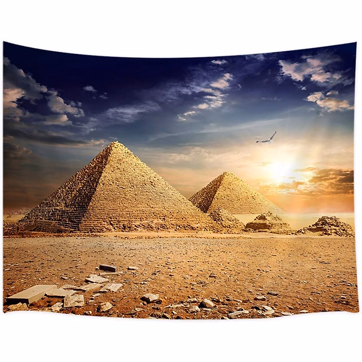 JAWO Egypt Travel Tapestry Wall Hanging, Egyptian Pyramids History in Desert and Flying Eagle Bird Nature Sunshine, Home Decor Tapestries Wall Blanket for Living Room Bedroom Dorm 80 X 60 Inches