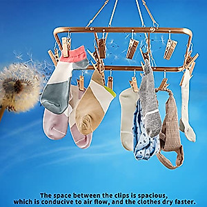 kuaguan Clothes Drying Rack Golden Clip Bra Hangers with 20 Clips Drying Clips Clothes Hangers for Drying Socks Aluminum Alloy Drying Hanger Drying Towels Underwear Bras Baby Clothes