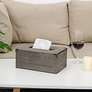 Distressed Wooden Rustic Facial Tissue Box Holder Tissue Box Cover Napkin Dispenser for bathroom Living room dining room bedroom toilet (Grey)