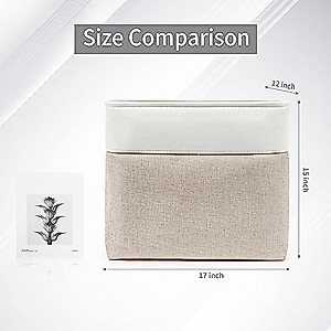 Bagnizer Large Fabric Storage Baskets | 50L Storage Bins, Decorative Linen Closet Baskets with Handles for Organizing, Shelf, Toys, Clothes, Home, Office, Nursery, 17x12x15Inches (Beige&White)