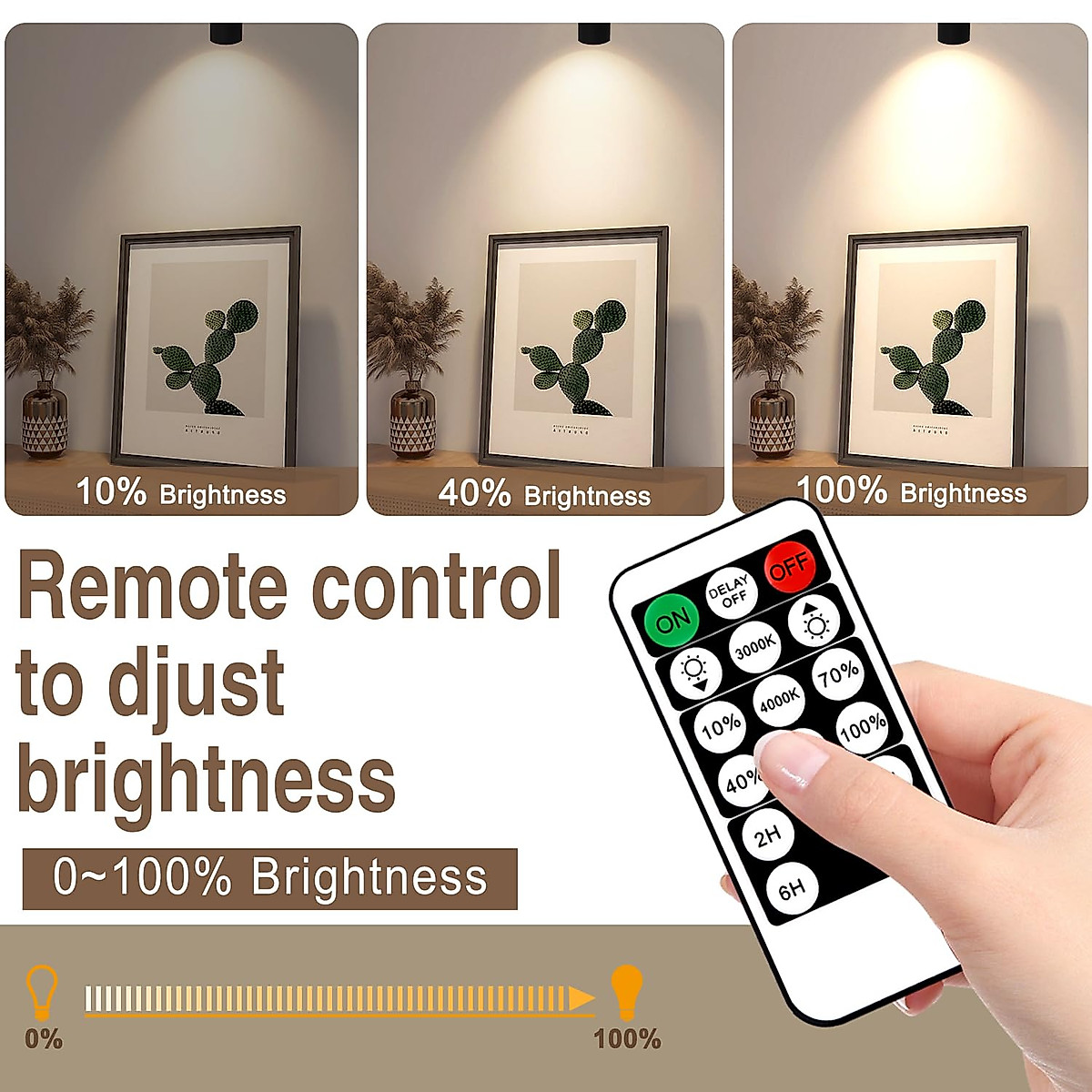 FZWLE 2 Pack Dimmable Indoor Spot Lights with Timer & Remote, 3W LED Up Lights, 3000K/4000K/5000K Adjustable, Ideal Indoor Accent & Plant Spotlight