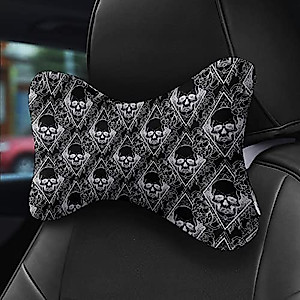 MZERSE Car Neck Pillow 2 Pieces Travel Pillow Compatible with Black Peony Rose Flowers Dead Skulls for Head Rest Neck Support Head Cushion Support for Car Seat Airplanes Sleeping