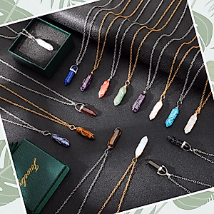 16 Pcs Healing Crystal Stone Necklaces Hexagonal Gemstone Pendant Necklace Full Wire Wrap Crystal Necklace Spiritual Crystal Jewelry Amethyst Necklace with Silver Gold Chains for Women