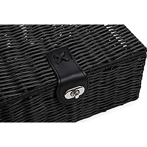 ARPAN Small Resin Woven Storage Basket Box with Lid & Lock-Black