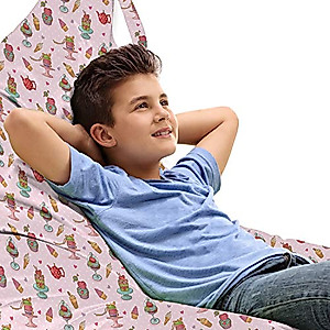 Ambesonne Ice Cream Lounger Chair Bag, Retro Style Cupcakes Teapots Candies Cookies on Polka Dots Vintage Kitchen Print, High Capacity Storage with Handle Container, Lounger Size, Multicolor