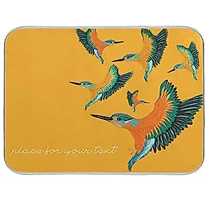 Animal Fly Bird Quote Dish Drying Mat 16"x18" Absorbent Machine Washable Hanging Fast Dry Pad Dish Protective Mat for Kitchen Countertop Heat Resistant Dinner Table Mat
