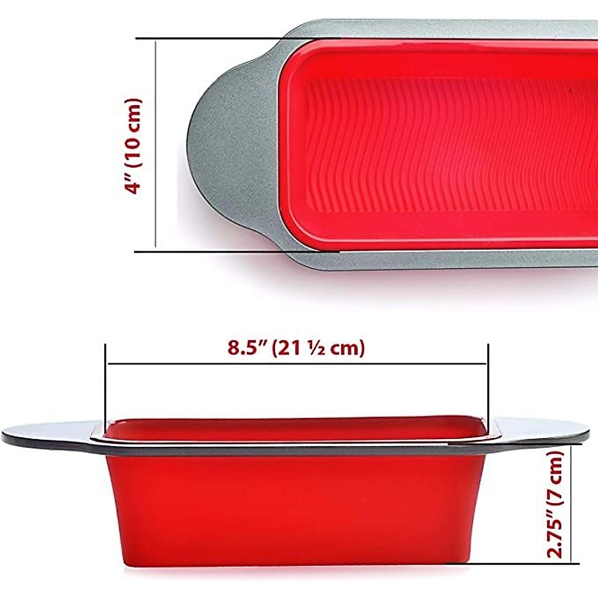 Boxiki Kitchen Premium Baking Set: Silicone 9x5 Inch Bread Loaf Pan & Non-Stick Steel 8.5 Inch Banana Bread Pan with Silicone Handles.