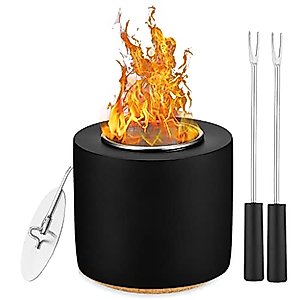 Tabletop fire Pit | Smores Maker Mini Indoor Fire Pit- Portable Table Top Fire Pit Bowl with Roasting Forks and Cork Pad -Tabletop Mini Indoor Fireplace -Small Fire Pit (Black)