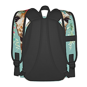 FeHuew 16 inch backpack Giraffe with Floral Headpiece Laptop Backpack Full Print School Bookbag Shoulder Bag for Travel Daypack
