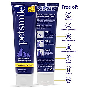 Petsmile Professional Pet Toothpaste | Cat & Dog Dental Care | Controls Plaque, Tartar, & Bad Breathe | Only VOHC Accepted Toothpaste | Teeth Cleaning Pet Supplies (London Broil, 4.2 Oz)