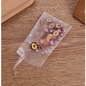 HugeDE 200 Pcs 8x10cm Cute Daisy Cello Cellophane Bags OPP Plastic Bags Flat Self Sealing Treat Bags for Bakery Cookies Pink