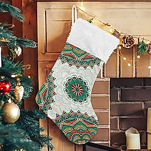 Kigai Christmas Stockings Bohemian Tile Green Large Candy Stockings Stuffers Kids Cute Xmas Sock Decorations 2PCS for Home Holiday Party 12" x18"