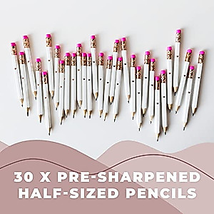 MARKT Mini Heart Pencils for Bridal Shower Games & Wedding Favors, Small White Pencils With Rose Gold Foil for Party Prizes or Gifts for Guests, Pre Sharpened Golf Pencils With Erasers (30 Pack)