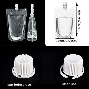 VEIREN 50 Pack Plastic Spout Pouches Reusable Clear Stand Up Concealable Liquid Drinking Flasks Portable Wine Liquor Milk Beverage Jelly Coffee Water Bag for Home Travel Party Wedding Supplies, 200ml
