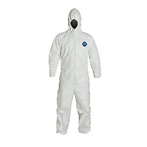 DuPont road workers, Unisex Adult TY127S Disposable Elastic Wrist, Ankle & Hood White Tyvek Coverall Suit 1428, Size Large, Sold by the Each