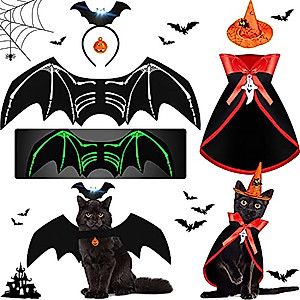 6 Pieces Halloween Pet Costumes Halloween Cat Bat Costume with Night Fluorescence Cat Vampire Cloak Pet Wizard Hat Dog Bat Headband Pumpkin Ghost Pendant for Dogs Cats Halloween Party Cosplay Party
