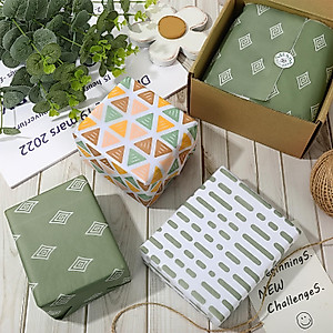 Whaline 90Pcs Boho Tissue Paper Triangle Dot Stripes Gift Wrapping Paper Pink Green Packaging Paper DIY Art Craft Paper for Farmhouse Home Birthday Baby Shower Party Gift Decor, 14 x 20 Inch