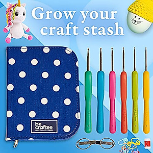 BeCraftee Crochet Hooks Kit - 31 Piece Set with 9 Ergonomic Hook Sizes, 6 Yarn Needles, Additional Knitting & Crochet Supplies and Carrying Case﻿