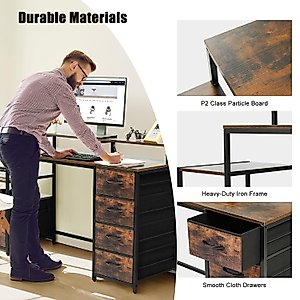 TOPSKY Compact Computer Desk with Storage Shelf/Cloth File Drawer for Letter Size/Monitor Stand Study Table for Home Office (Rustic Brown, 61.6 inch)
