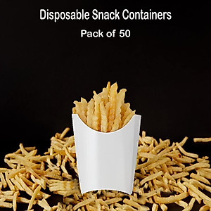 Angel's Peel Lounge Disposable Snack Containers/French Fry Box Holders 4oz – White Paper French Fry Scoop for Onion Rings, and Popcorn - Kid's Paperboard Snack Cup – Party Favors (Pack of 50)