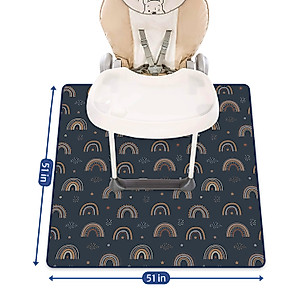Blissful Diary Baby Splat Mat for Under High Chair, 51 x 51 Inch Splash Mat, Waterproof and Washable Spill Mat, Anti-Slip Floor Protector, Retro Rainbow