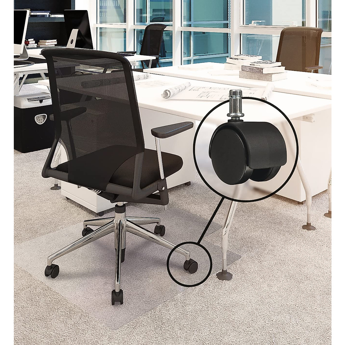 Slipstick CB682 2 Inch Replacement Office Chair Wheels (Set of 5 Casters) Universal Standard Size Stem 7/16 Inch x 7/8 Inch - Black Plastic