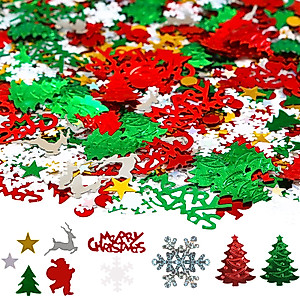 Christmas Confetti 3.5 OZ Christmas Table Glitter Confetti Mix Foil Snowflake,Pentagram,Santa Claus,Pine, Merry Christmas Alphabet,Elk,Christmas Tree Confetti for Christmas Party Decoration