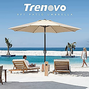 Trenovo 9 FT Outdoor Patio Umbrella -2023 Pro-Series Ultra Durable Table Umbrella with Push Button Tilt and Crank, Updated UV Protection Tech & 8 Reinforced Ribs, Waterproof Market Umbrella for Garden, Lawn, Deck, Backyard, Pool (Tan)