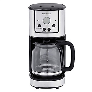 Amazon Basics Programmable Coffeemaker with Carafe and Reusable Filter, Stainless Steel, 12 Cups, Black