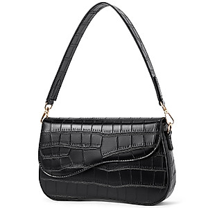 Telena Shoulder Bag for Women Shoulder Purse Vegan Leather Handbags Crossbody Purses with 2 Removable Strap Black