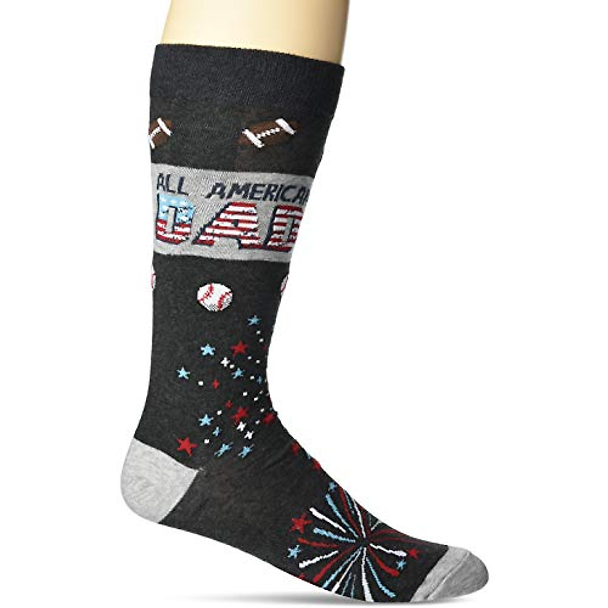 K. Bell Men's Classics Novelty Crew Socks, All American Dad (Black Heather), Shoe Size: 6-12
