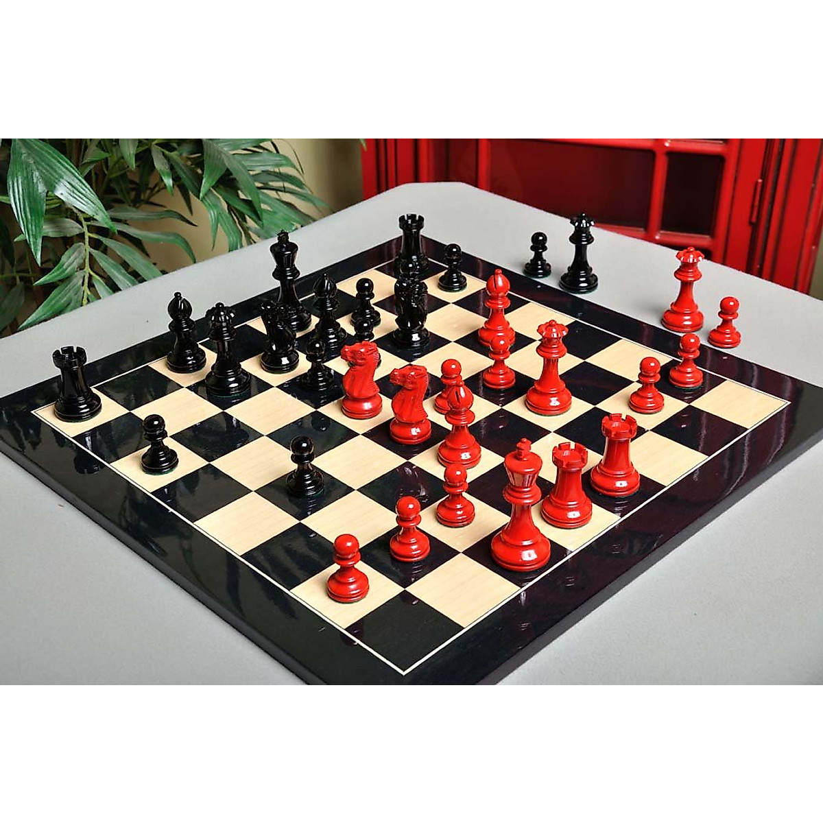 The Grandmaster Chess Set - Pieces Only - 4.0" King (Black & Red Lacquered)